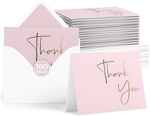 Gold Foil Thank You Cards With Envelopes Bulk Set & Stickers - 100 Pack ...