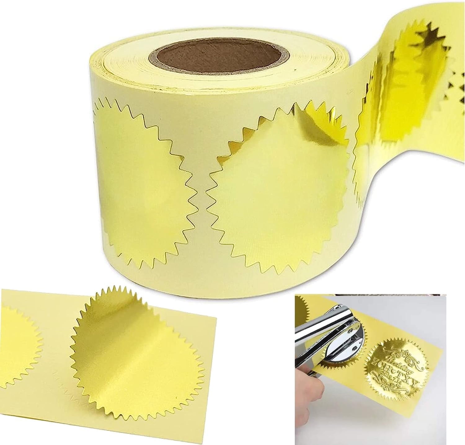 Embosser Stamp 320 PCS Round Gold Metallic Stickers, Golden Blank ...