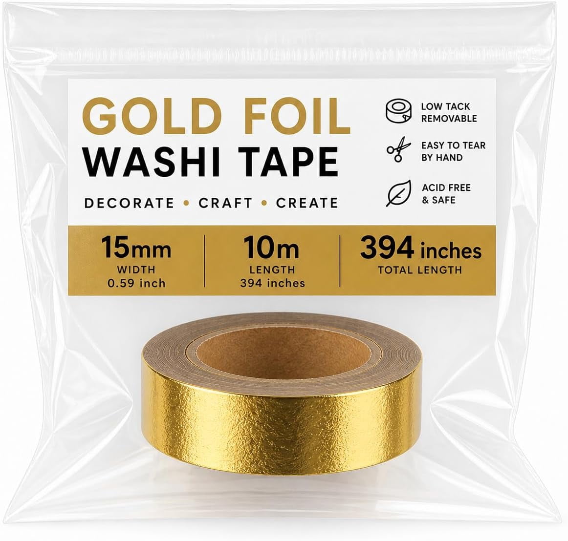 Gold Foil Washi Tape Premium Metallic Self-Adhesive Masking Tape for ...