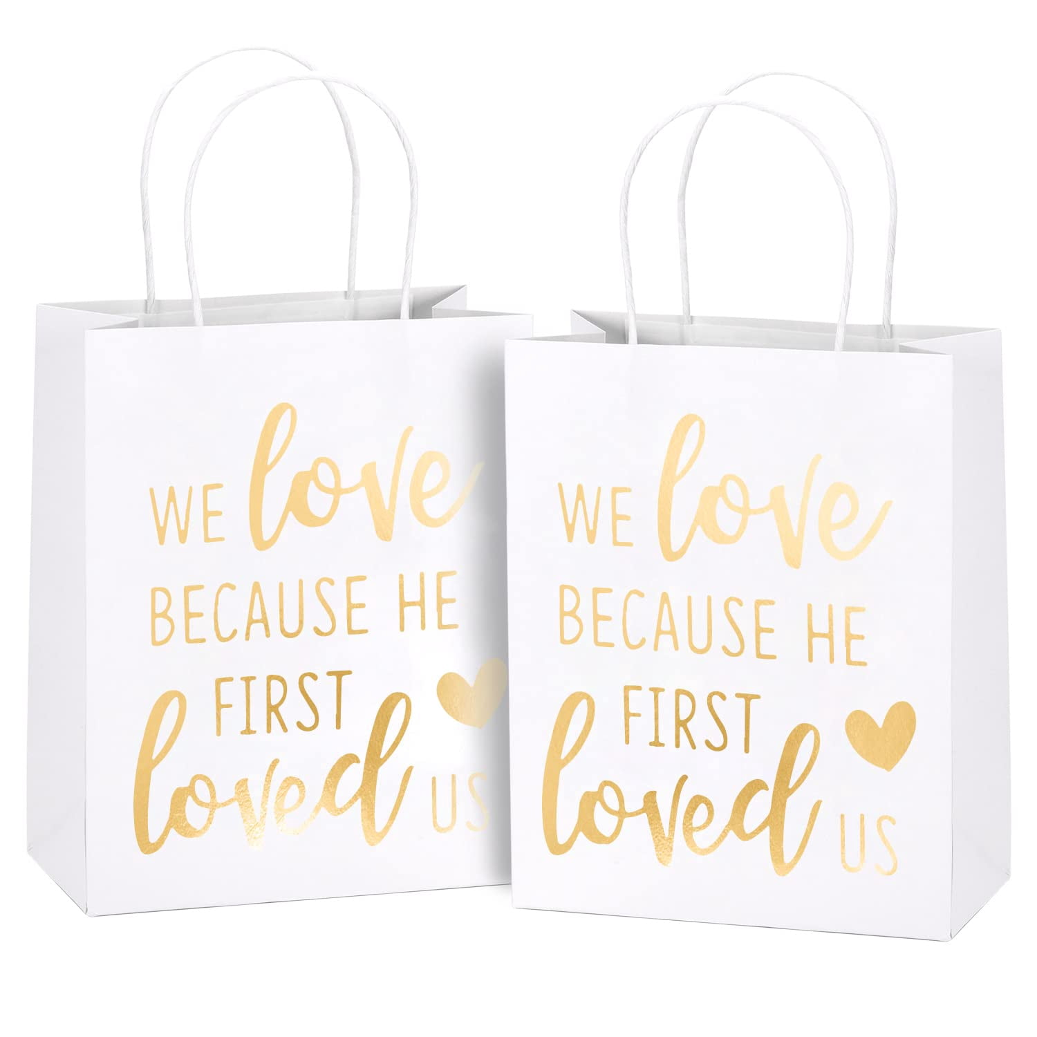 Gold Foil We Love Because He First Loved Us Gift Bags - 25 Pack Medium ...