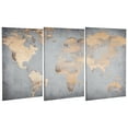 Gold Foil World Map Set of 3 Wrapped Canvas Prints - Walmart.com