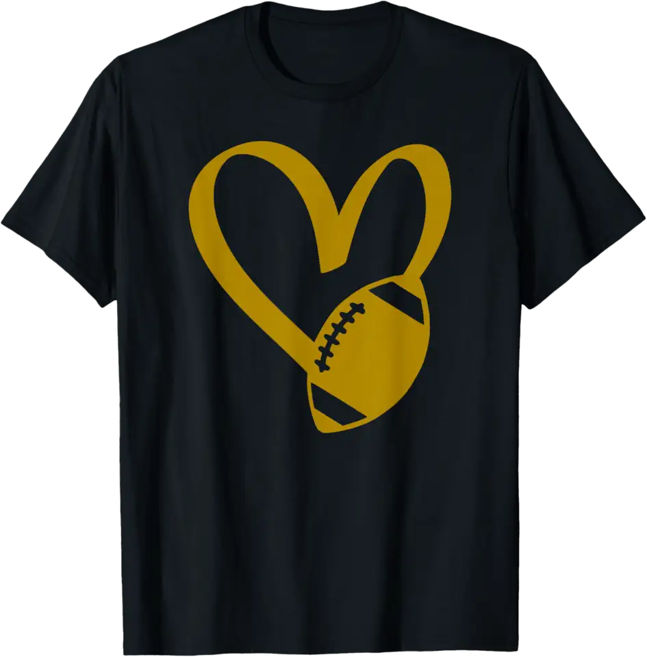 Gold Football Heart Graphic for Sports Fans Short Sleeve Casual T-Shirt ...