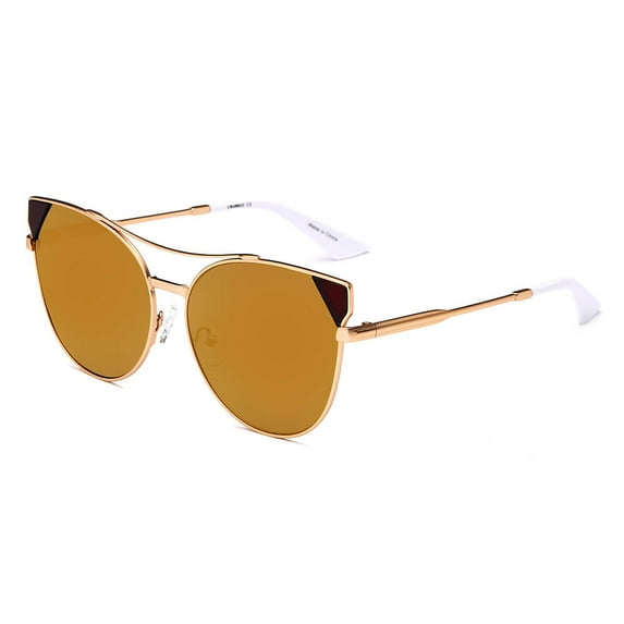 Gold Frame Cat Eye Sunglasses, Brown Mirror Lens - Women's UV400 ...