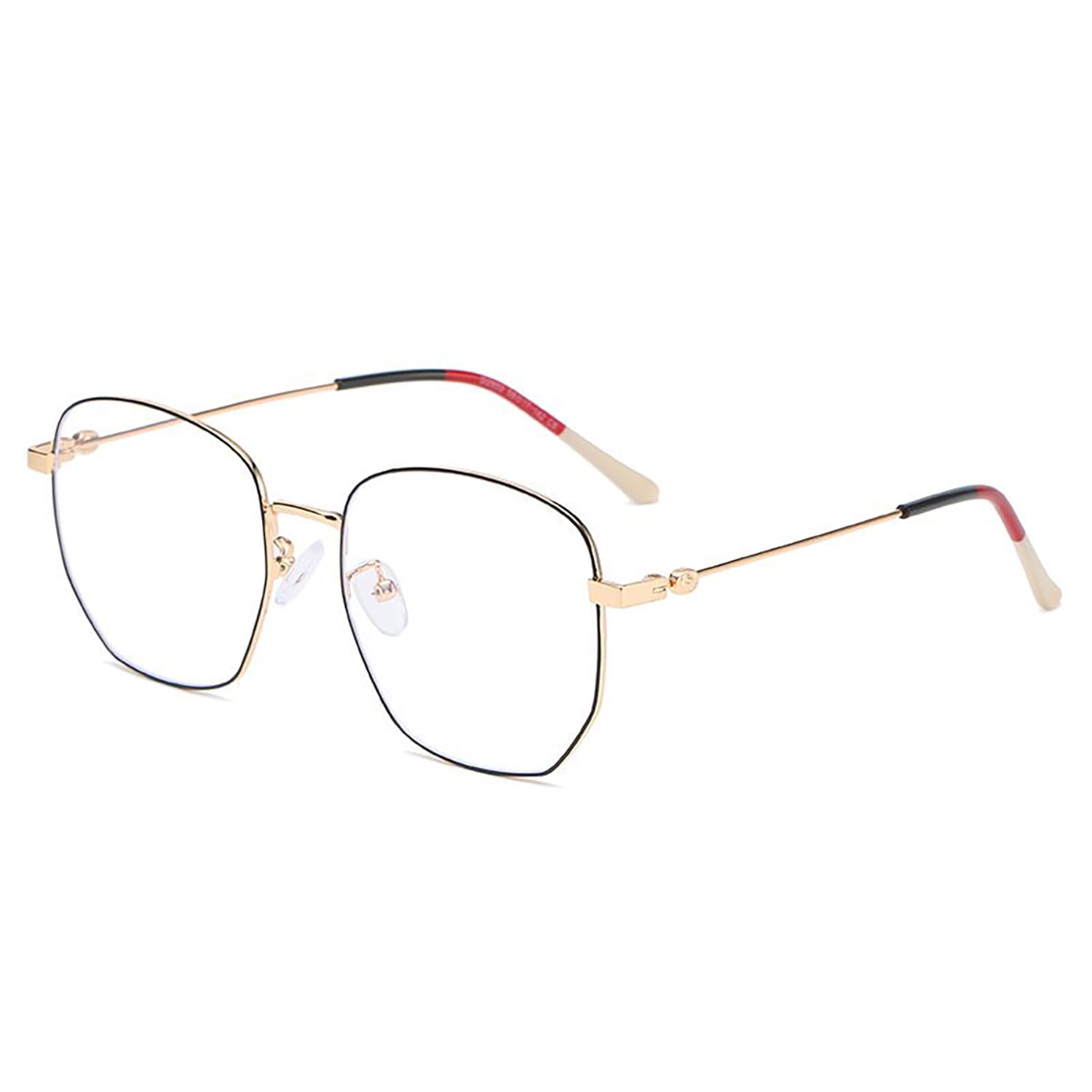 Gold Frame Hexagonal Eyeglasses, Clear Lens - Luxury Metal Eyewear for ...
