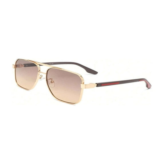 Gold Frame Square Aviator Sunglasses with Brown Temple, UV400 ...