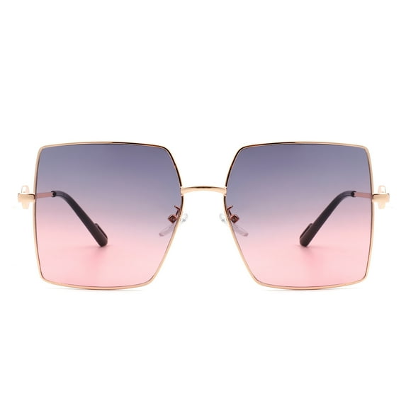 Gold Frame Square Sunglasses, Pink Gradient Lens - UV400 Protection ...