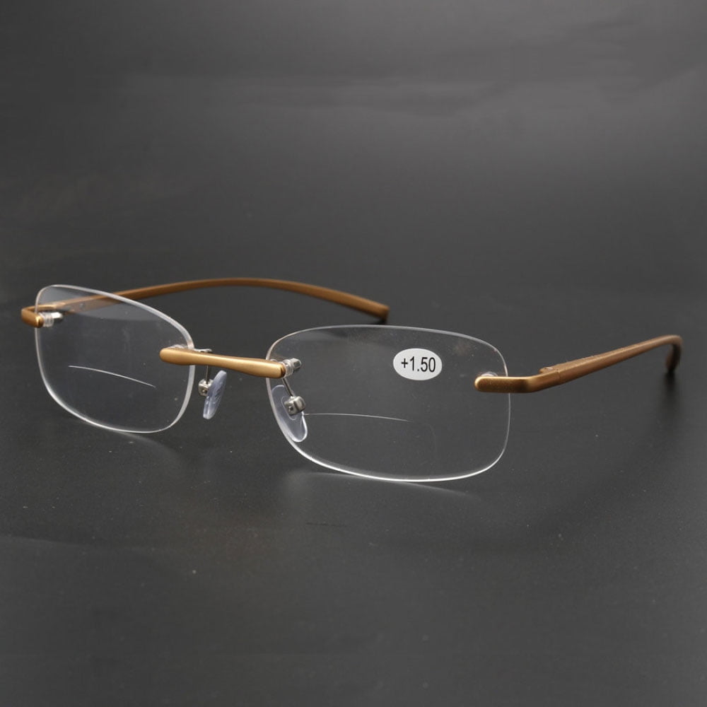 Gold Frameless Trimmed BIFOCAL Reading Glasses 3.50 Ultra-light Blue ...