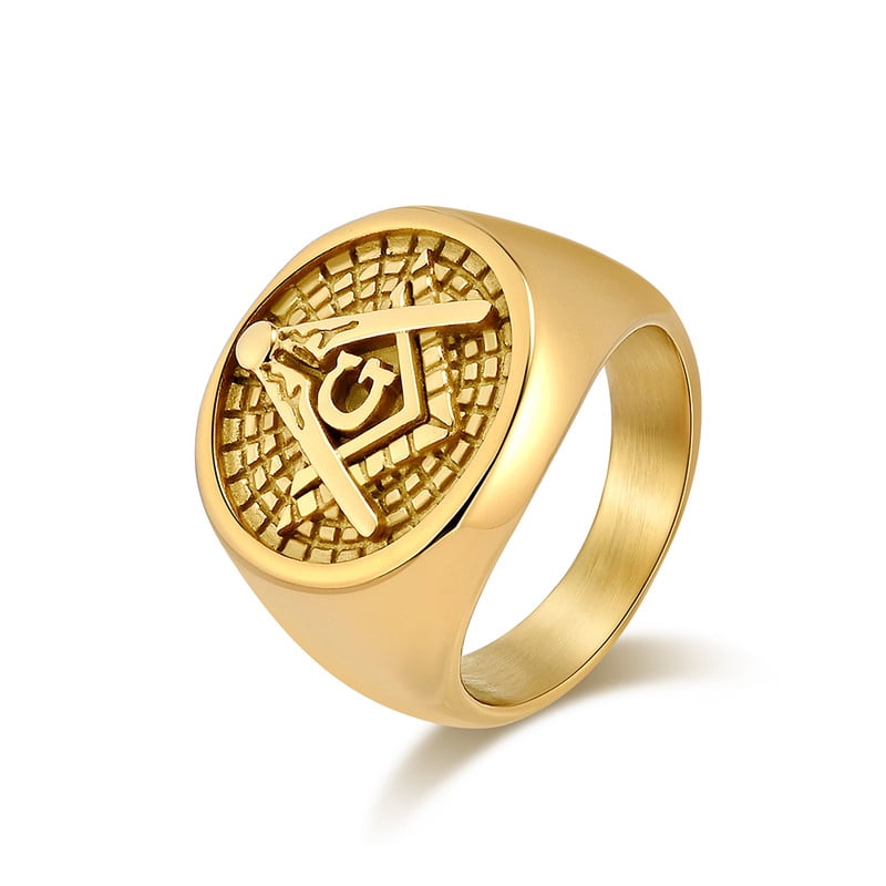 Gold Freemason Ring for Men – Stainless Steel Masonic Symbol Band ...