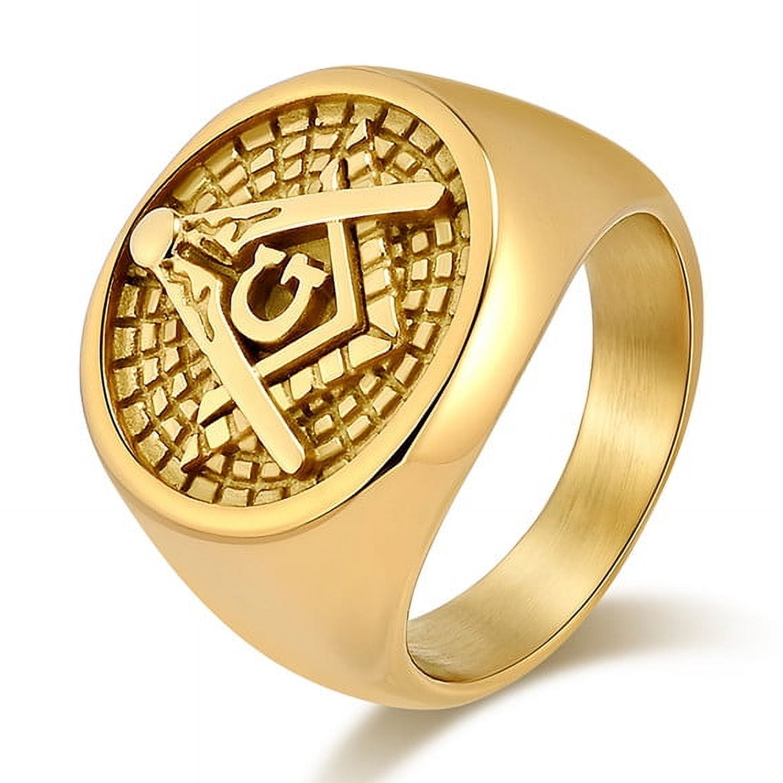 Gold Freemason Ring for Men – Stainless Steel Masonic Symbol Band ...