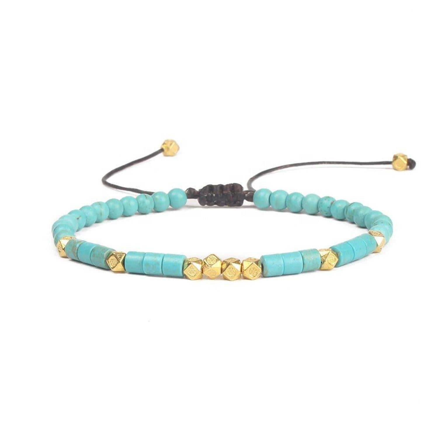 Gold Friendship Bracelet Handwoven with Turquoise Beads - Walmart.com
