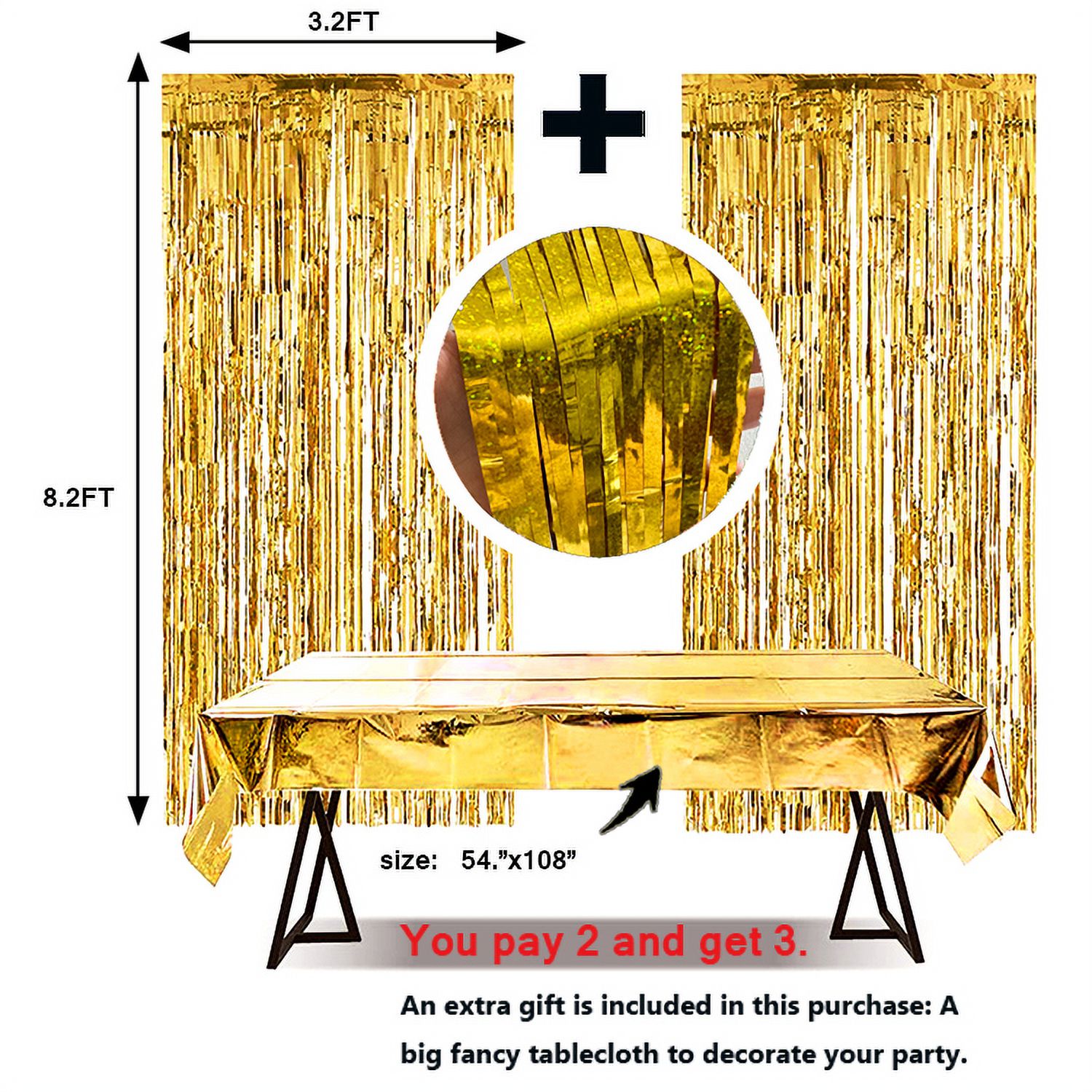 Gold Fringe Curtain Backdrop - 2 Packs 3.2x8.2 Feet Plus 1 Pack Gold ...
