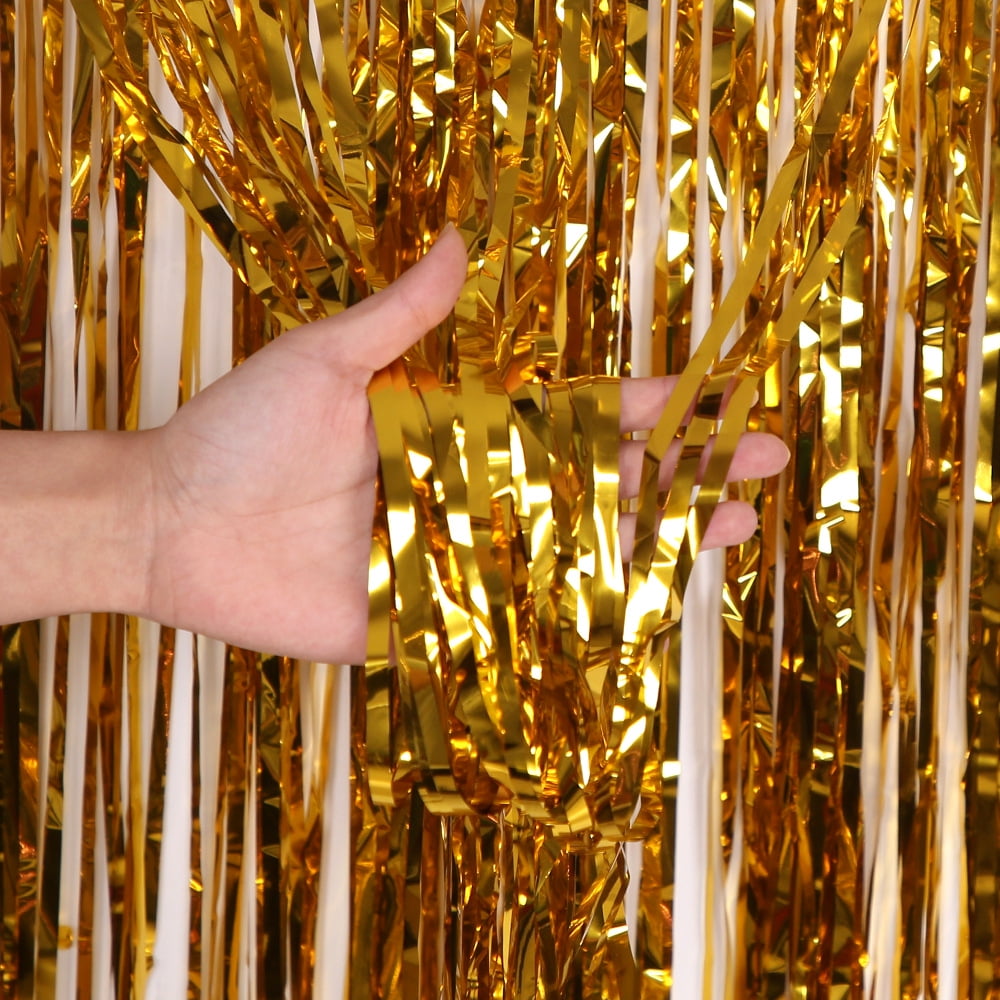 Gold Fringe Curtain Backdrop | Gold Foil Curtain Backdrop, Gold ...