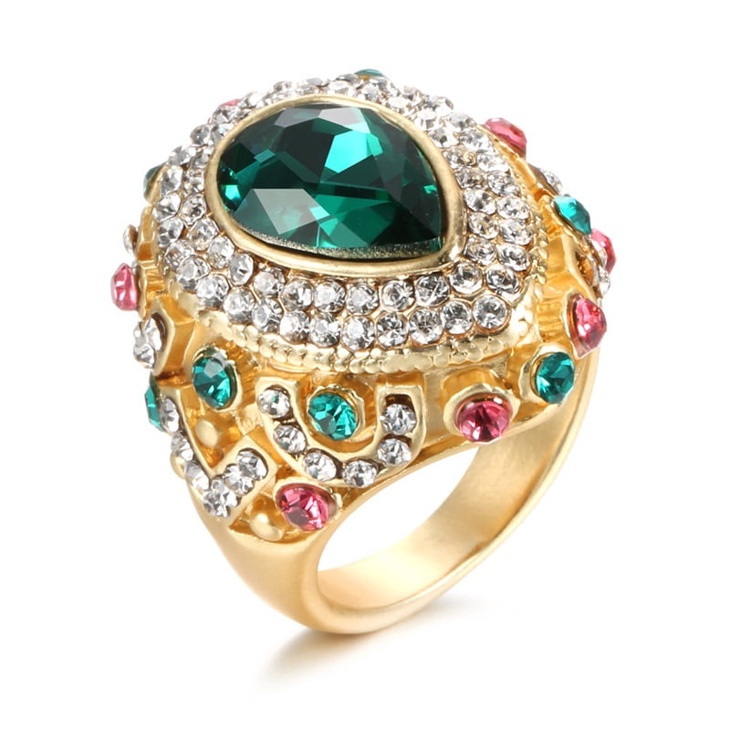 Gold Full Cubic Zirconias Thick Dome Ring for Women,14K Yellow Gold ...