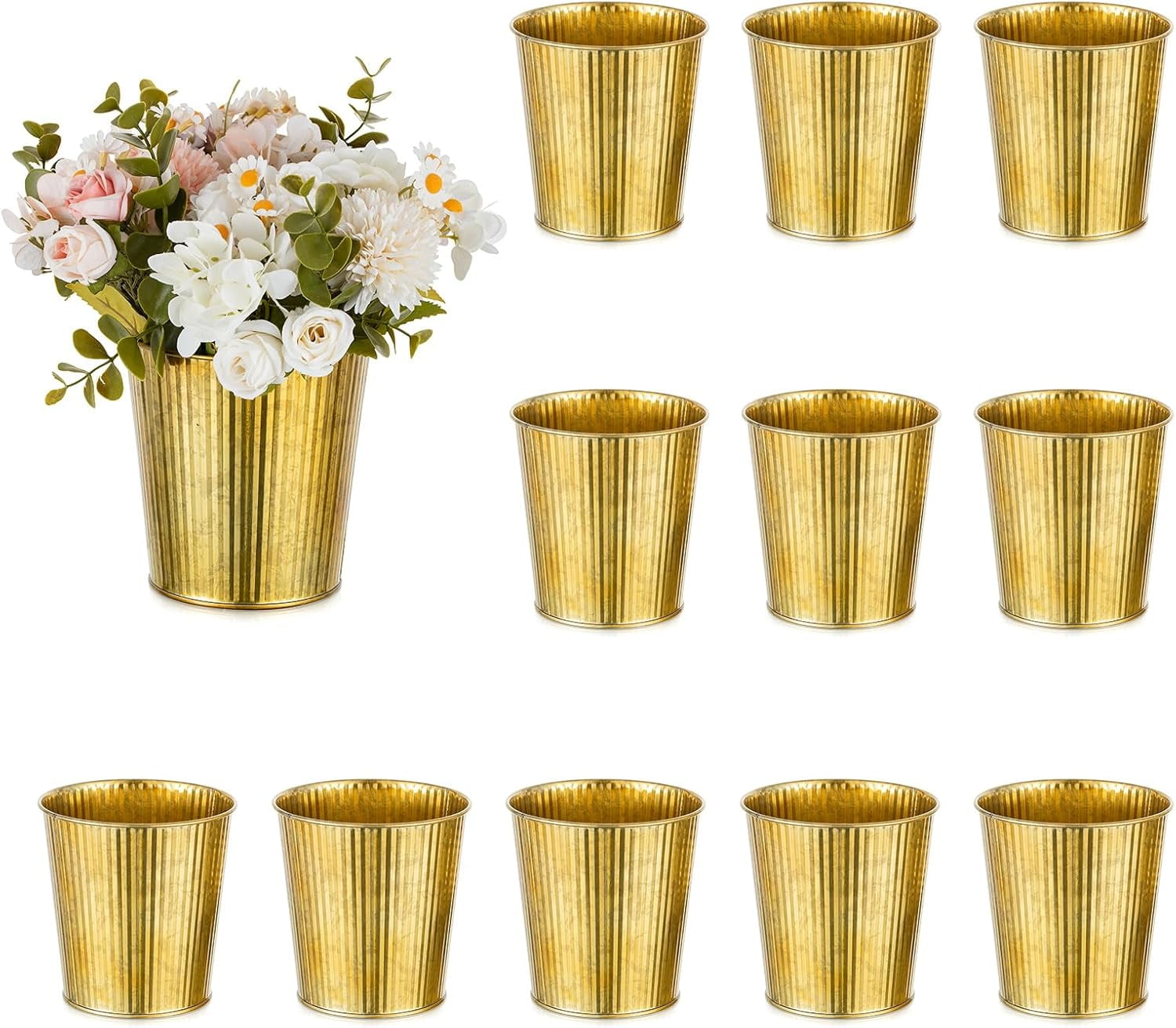 Gold Galvanized Vases for Centerpiece: 12 Pcs 5" Small Ribbed Vases for ...