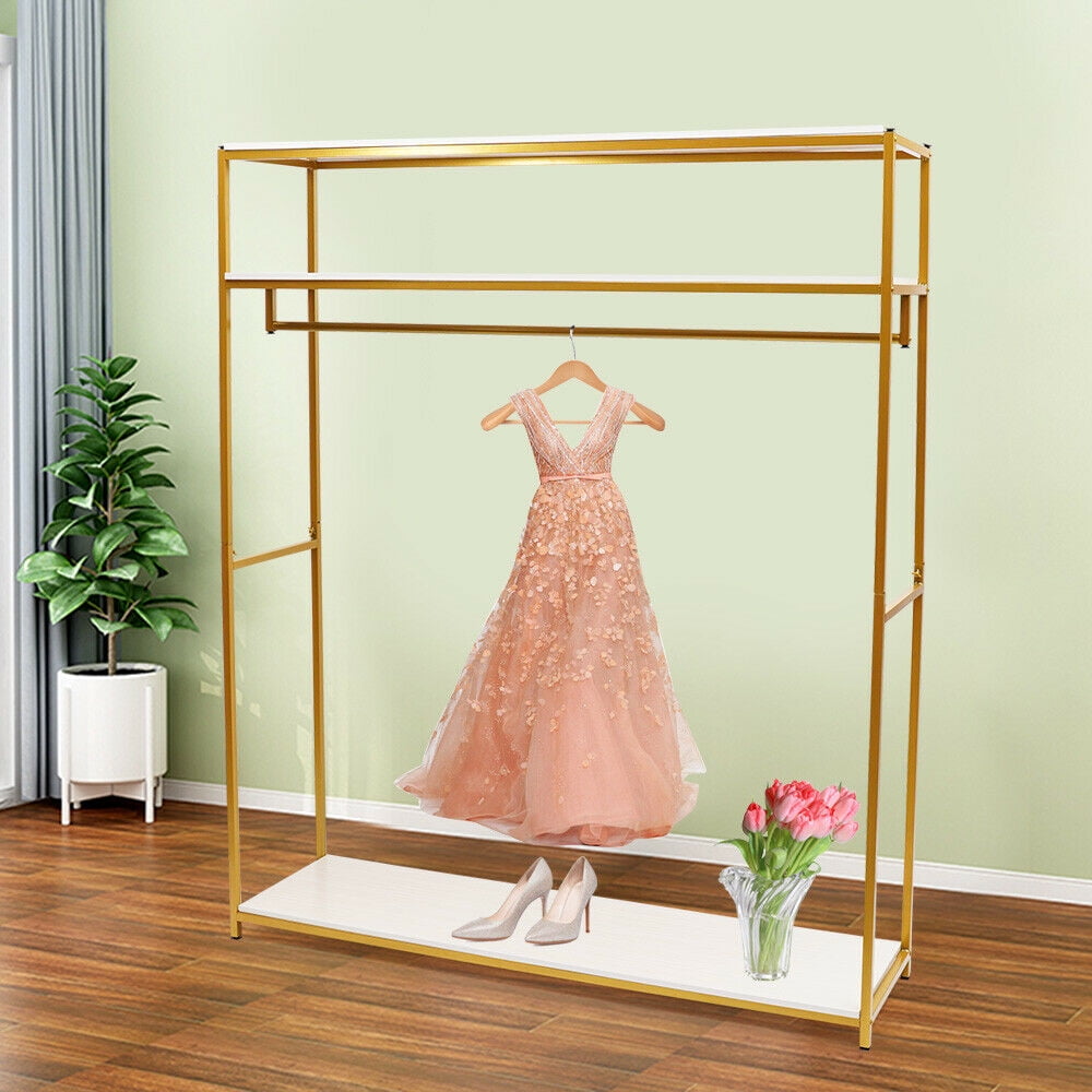 Gold Garment Rack with Three-tiers Wood Board Stand Iron Wedding Dress ...