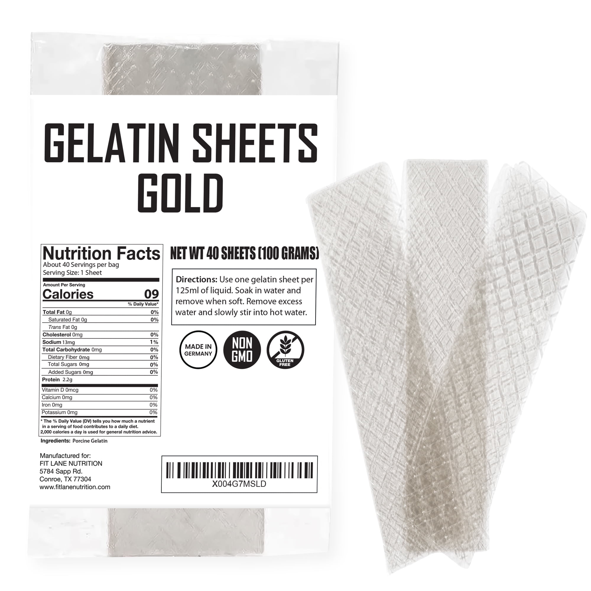FitLane Nutrition Gold Gelatin Sheets, 40 Sheets, 100 Grams, Unflavored ...