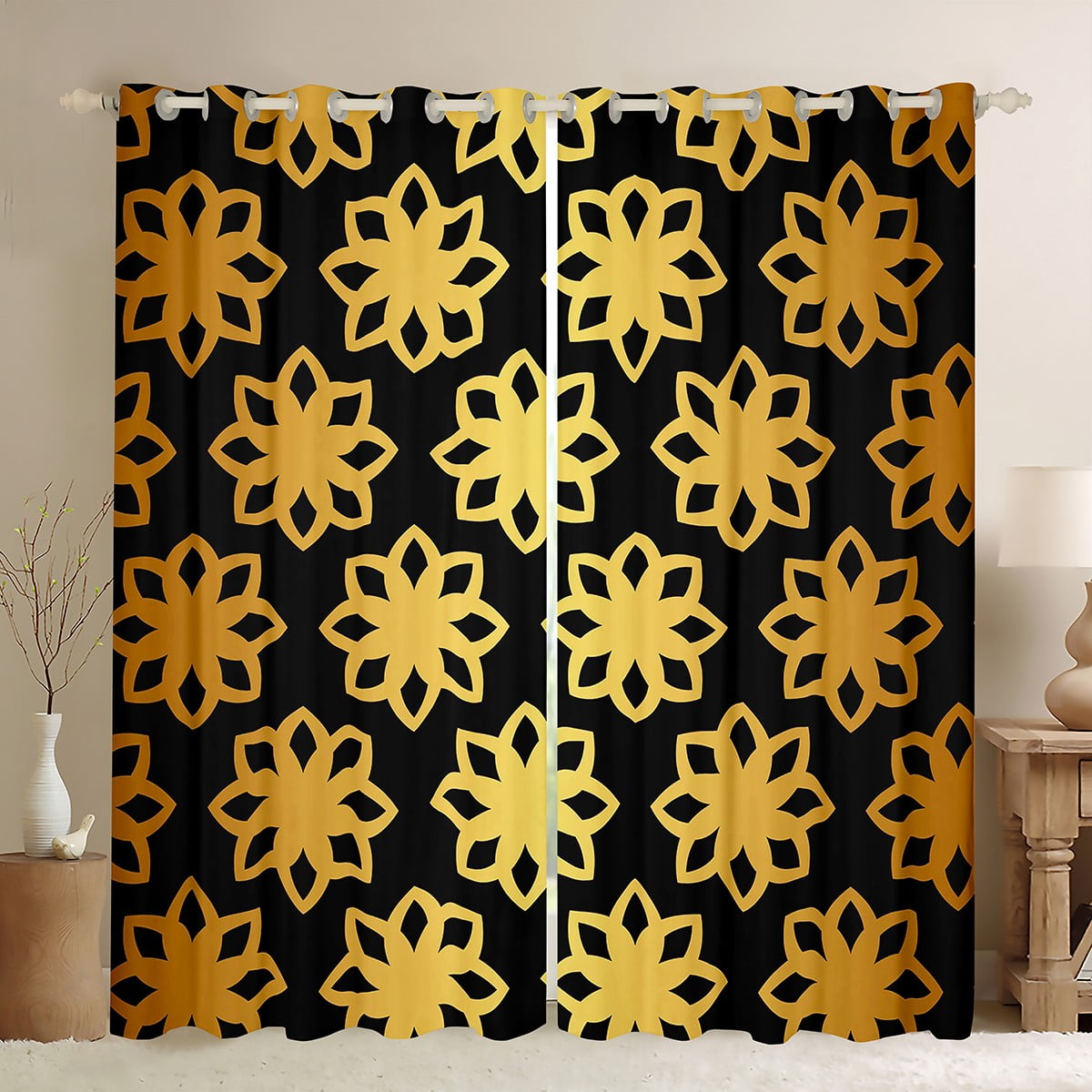 Gold Geometric Blackout Curtains For Boys Girls Adults, Golden Geometry ...