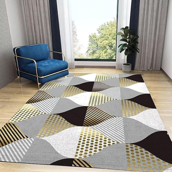 Gold Geometry Area Rug, Black White Dot Large Area Rug, Nordic Indoor ...