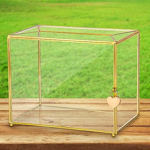 Gold Glass Card Box Wedding Card Box with Lock, Large Gift Card Box ...