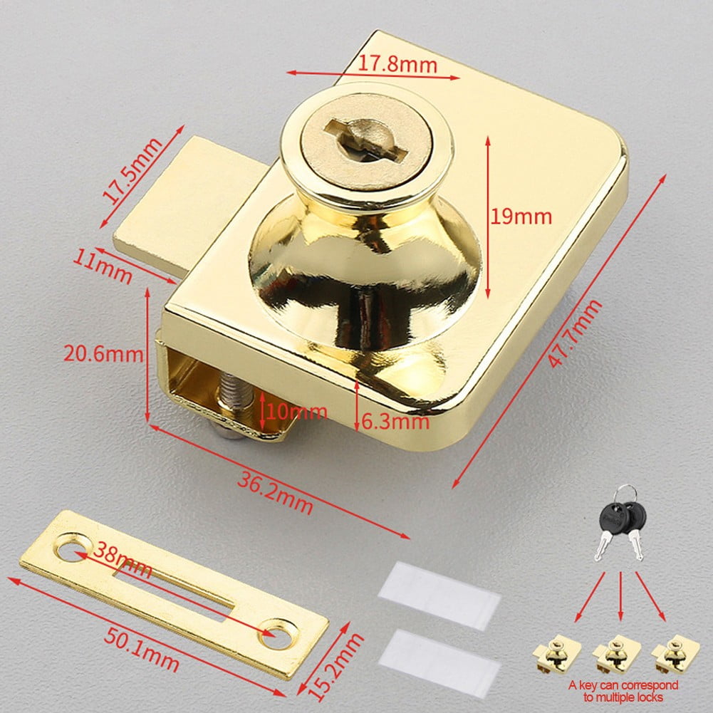 Gold Glass Door Lock Latch with keys Integral Knob for Display Case ...