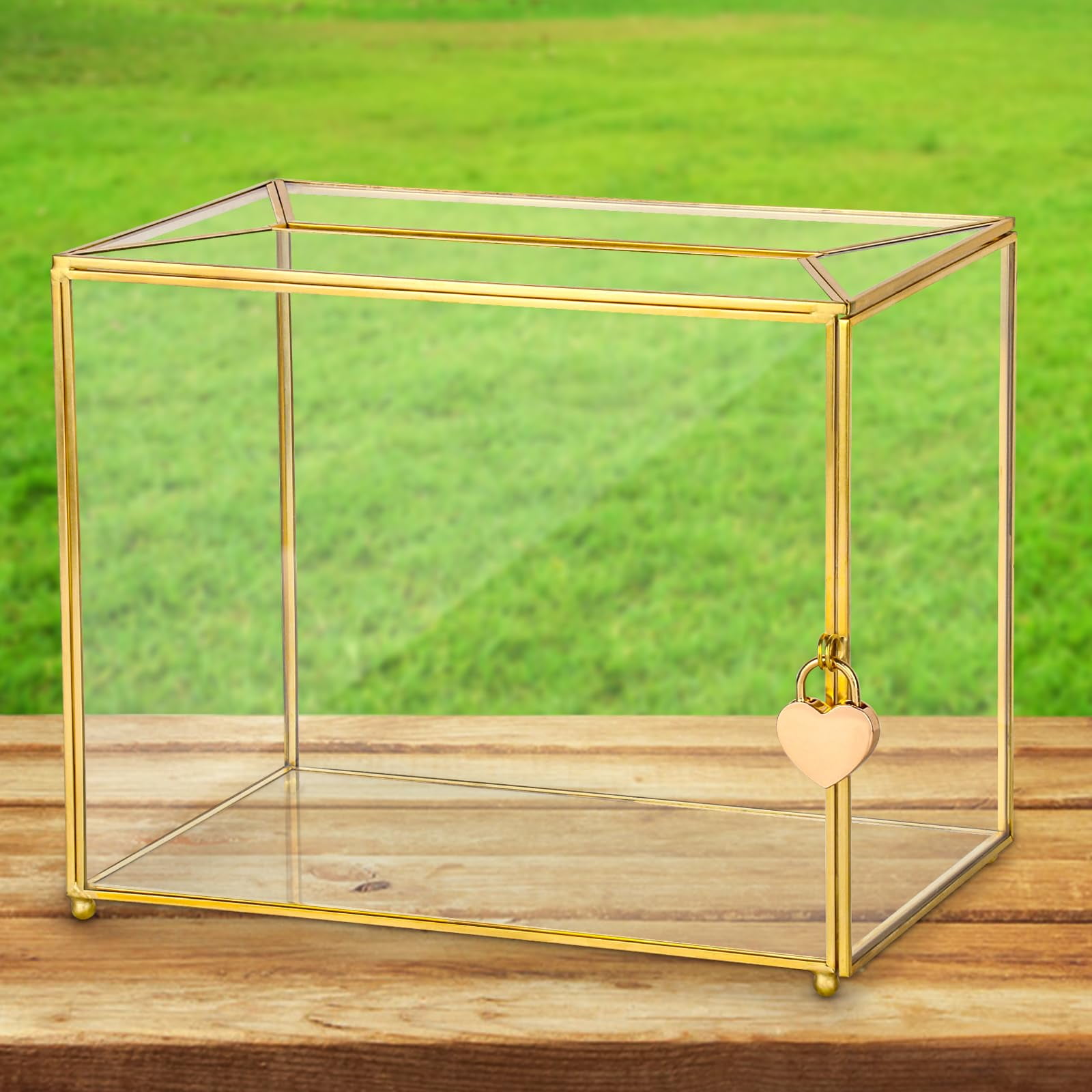 Gold Glass Wedding Card Box with Lock, Large Gift Card Money Box Holder ...
