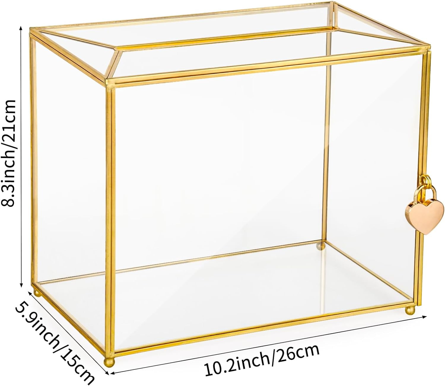 Gold Glass Wedding Card Box with Lock - Large Gift Card Holder for ...