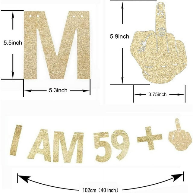 Gold Gliter I Am 59+1 Paper Banner For 60Th Birthday Party Sign ...
