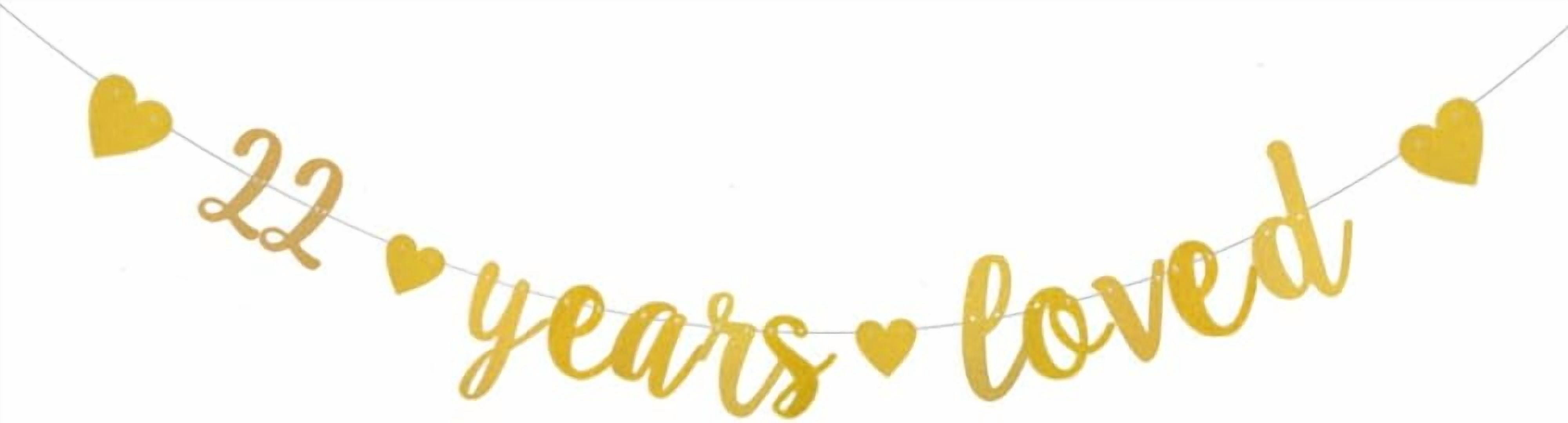 Gold Glitter 22 Years Loved Banne,Pre-Strung,22 Years Loved,22th ...