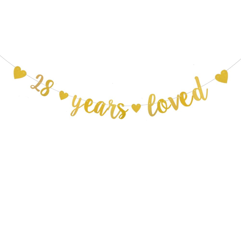 Gold Glitter 28 Years Loved Banne,Pre-Strung,28 Years Loved,28th ...