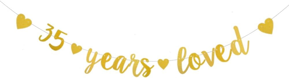 Gold Glitter 35 Years Loved Banne,Pre-Strung,35 Years Loved,35th ...