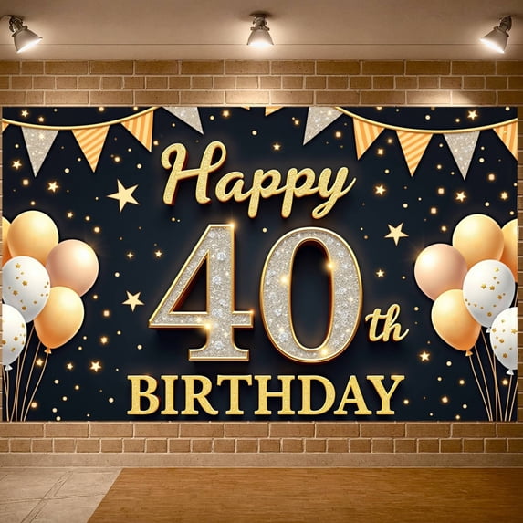 Gold Glitter 40th Birthday Banner Silver Sequins Happy 40th Display ...