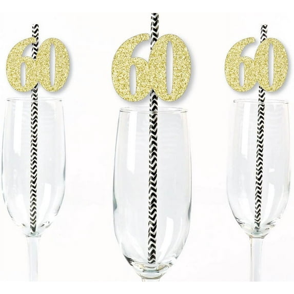 Gold Glitter 60 Party Straws - No-Mess Real Gold Glitter Cut-Out ...