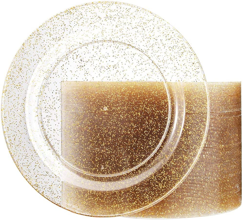 Gold Glitter 7.5 Inch Plastic Plates (100 Pieces) - Disposable Premium ...