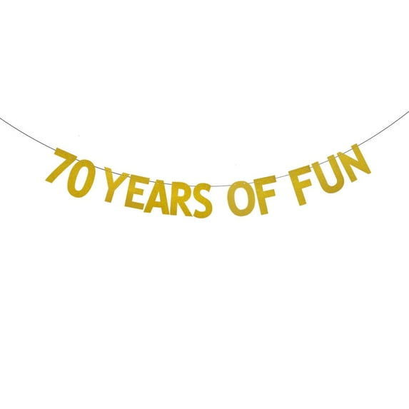 Gold Glitter 70 Years Of Fun Banner,Pre-Strung, Birthday/Anniversary ...