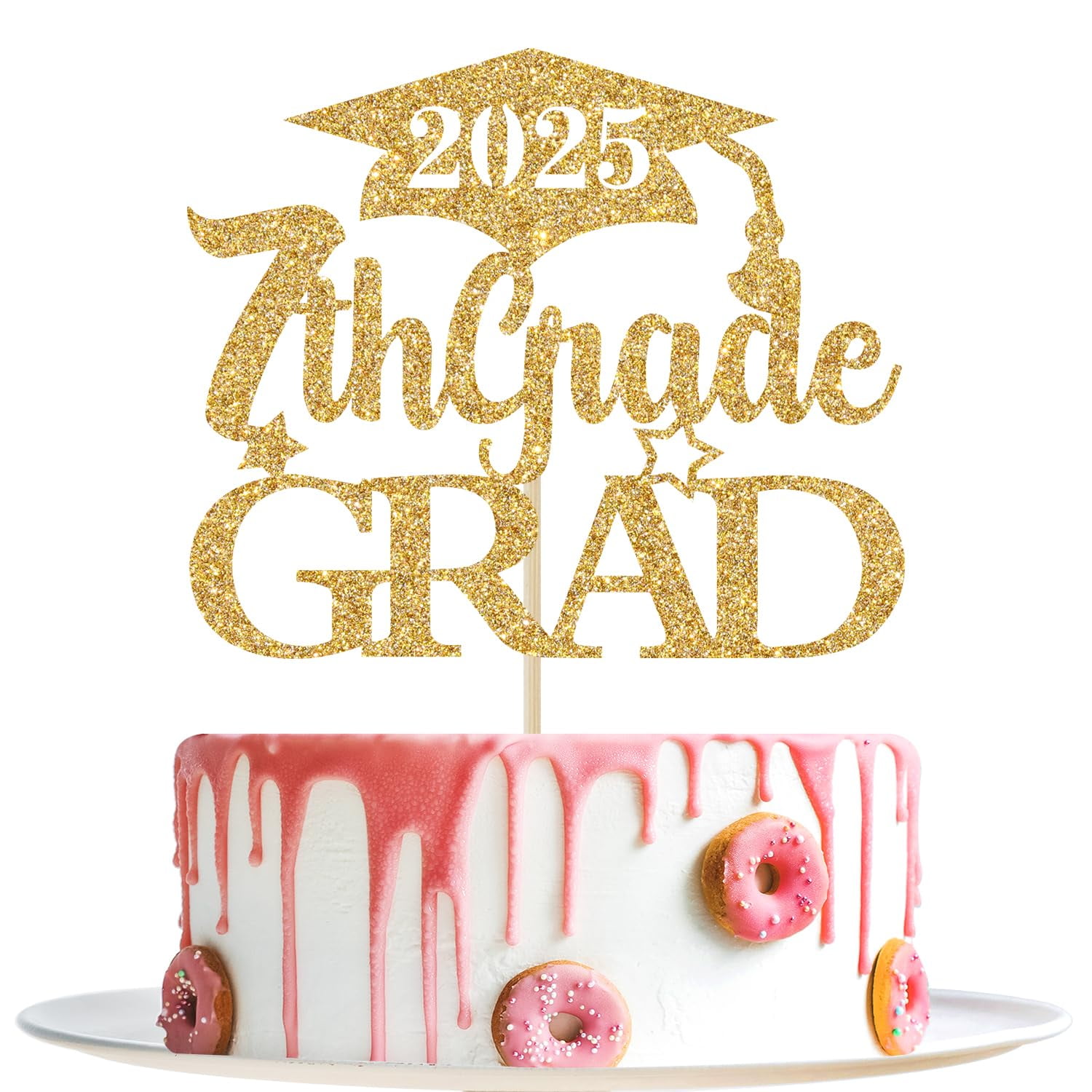 Gold Glitter 7th Grade Grad Cake RST1 Topper, 7th Graduation Decor ...