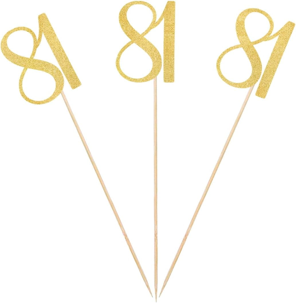 Gold Glitter 81st Birthday Centerpiece Sticks, 12-Pack Number 81 Table ...