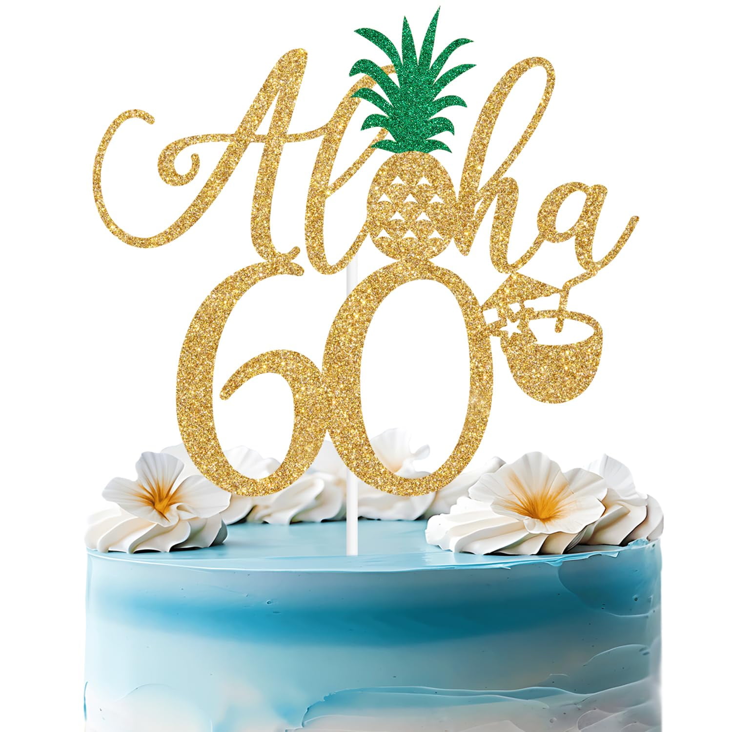 Gold Glitter Aloha 60 Cake Topper, RST1 Hawaiian Happy 60th Birthday ...