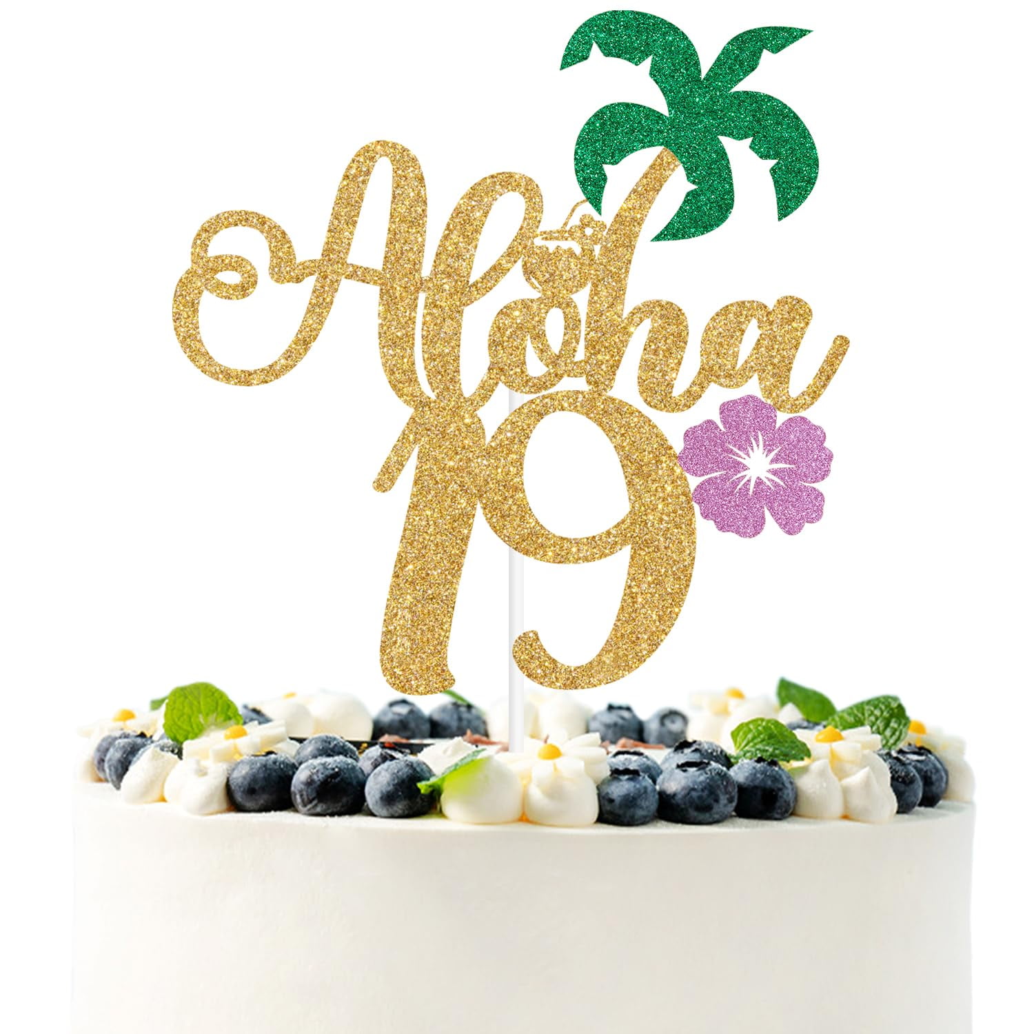 Gold Glitter Aloha TWE5 19 Cake Topper, Hello 19/Happy 19th Birthday ...