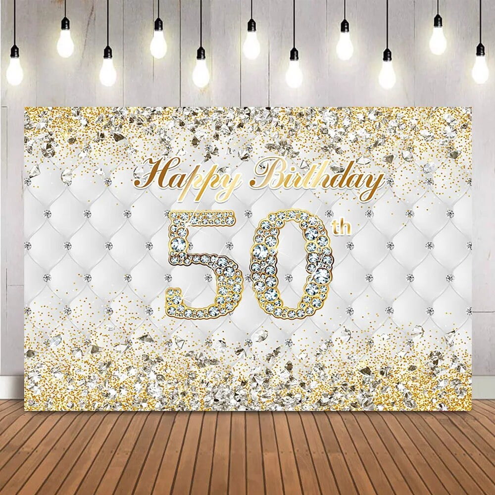 Gold Glitter Birthday Backdrop Diamonds Golden Ballons Champagne 60th Birthday Party Decoration ...