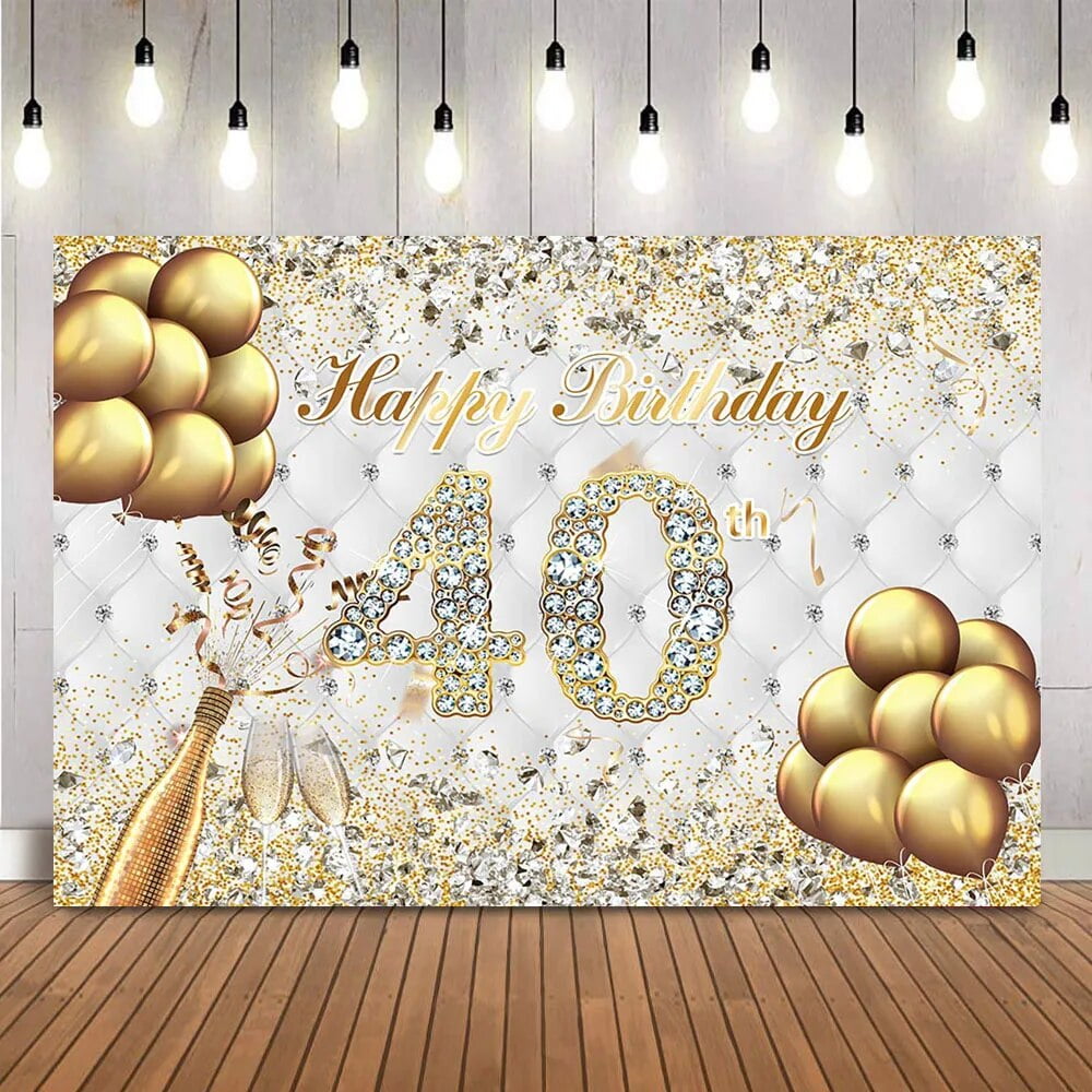 Gold Glitter Birthday Backdrop Diamonds Golden Ballons Champagne 60th Birthday Party Decoration ...