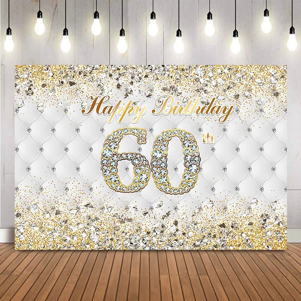 Gold Glitter Birthday Backdrop Diamonds Golden Ballons Champagne 60th Birthday Party Decoration ...