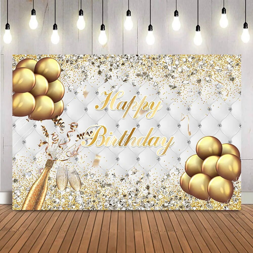 Gold Glitter Birthday Backdrop Diamonds Golden Ballons Champagne 60th Birthday Party Decoration ...