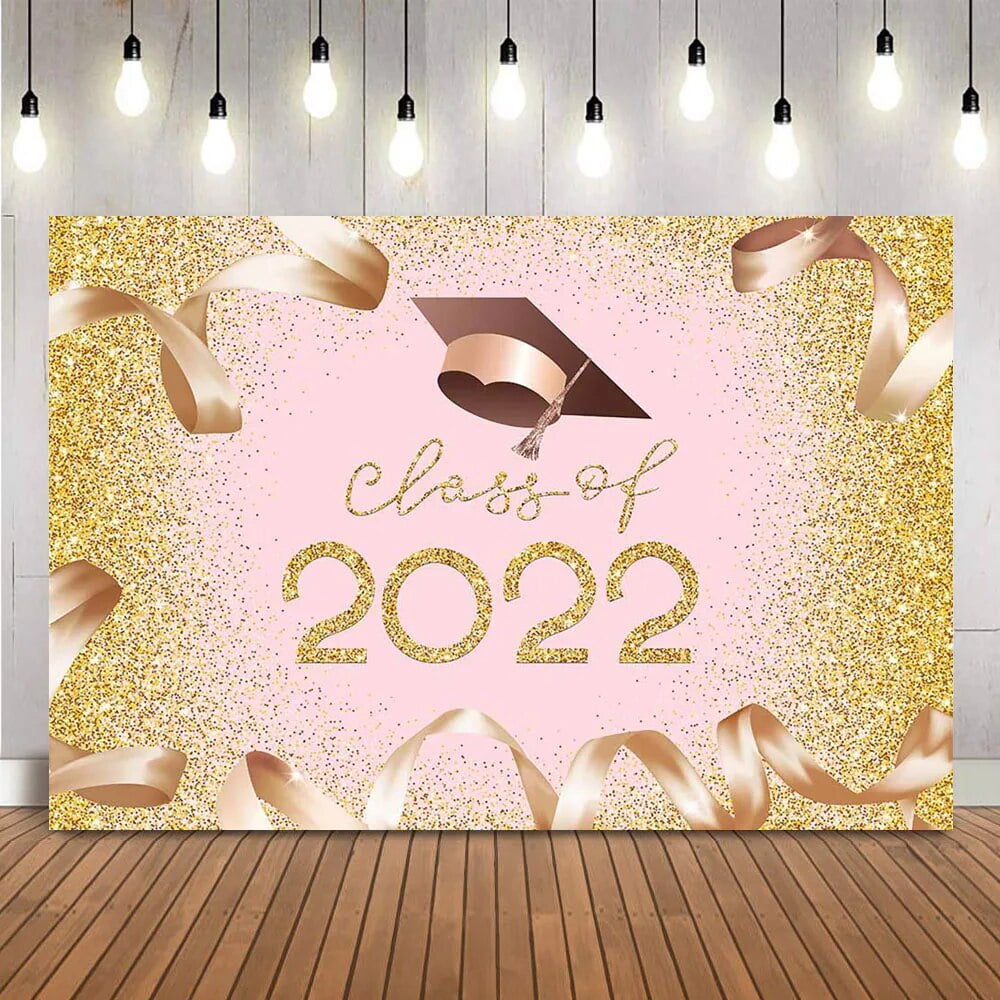 Gold Glitter Birthday Backdrop Graduation Hat Class of 2022 Photo ...