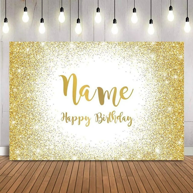 Gold Glitter Birthday Backdrop Happy Birthday Customize Adult Party Decorations Golden Spots ...