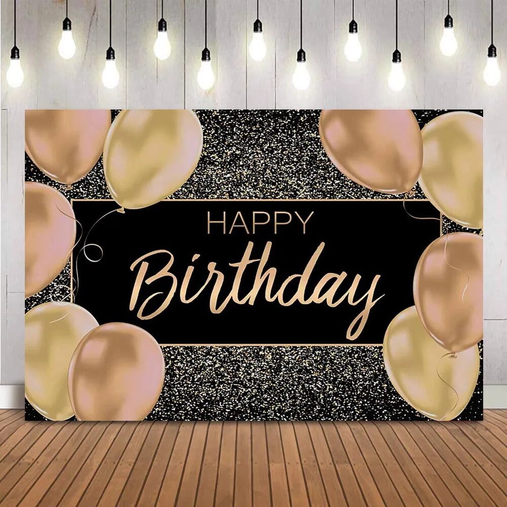 Gold Glitter Birthday Backdrop Happy Birthday Party Decoration Balloons Adult Theme Birthday ...