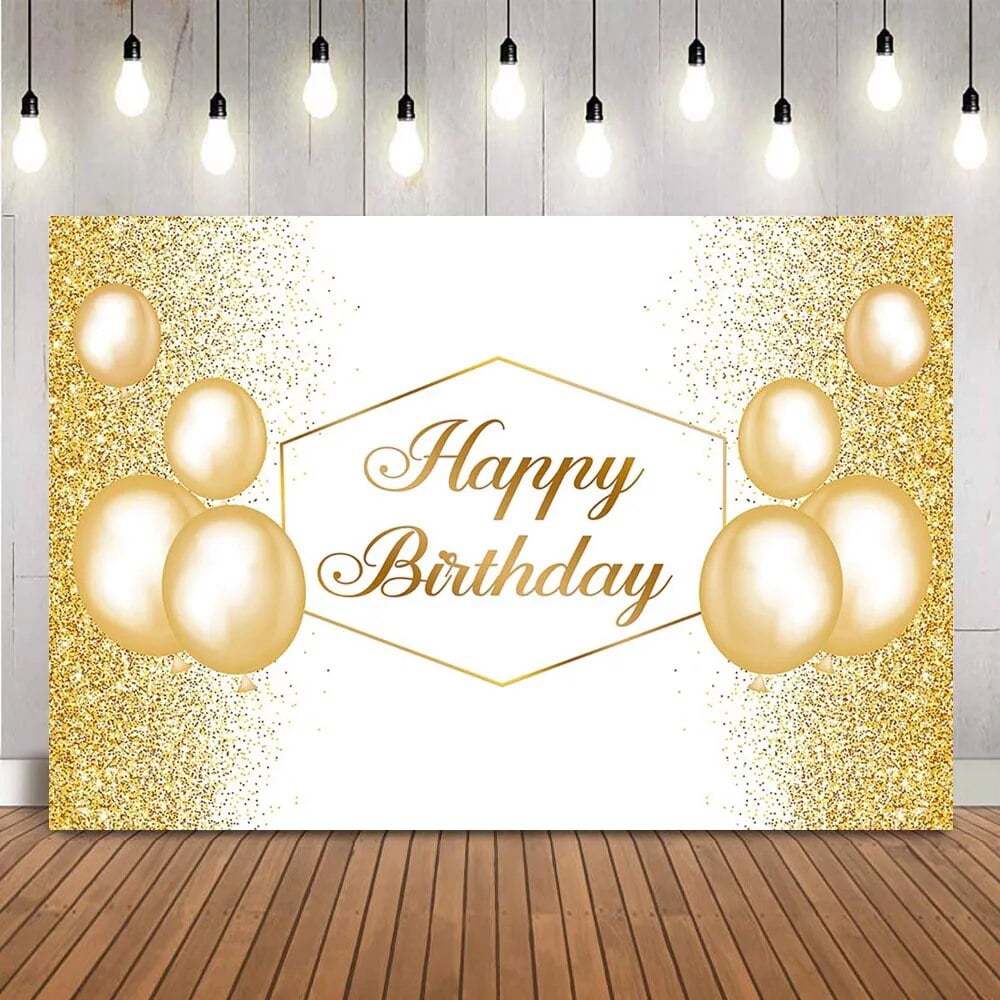 Gold Glitter Birthday Backdrop Happy Birthday Photo Background personalize birthday party gold ...
