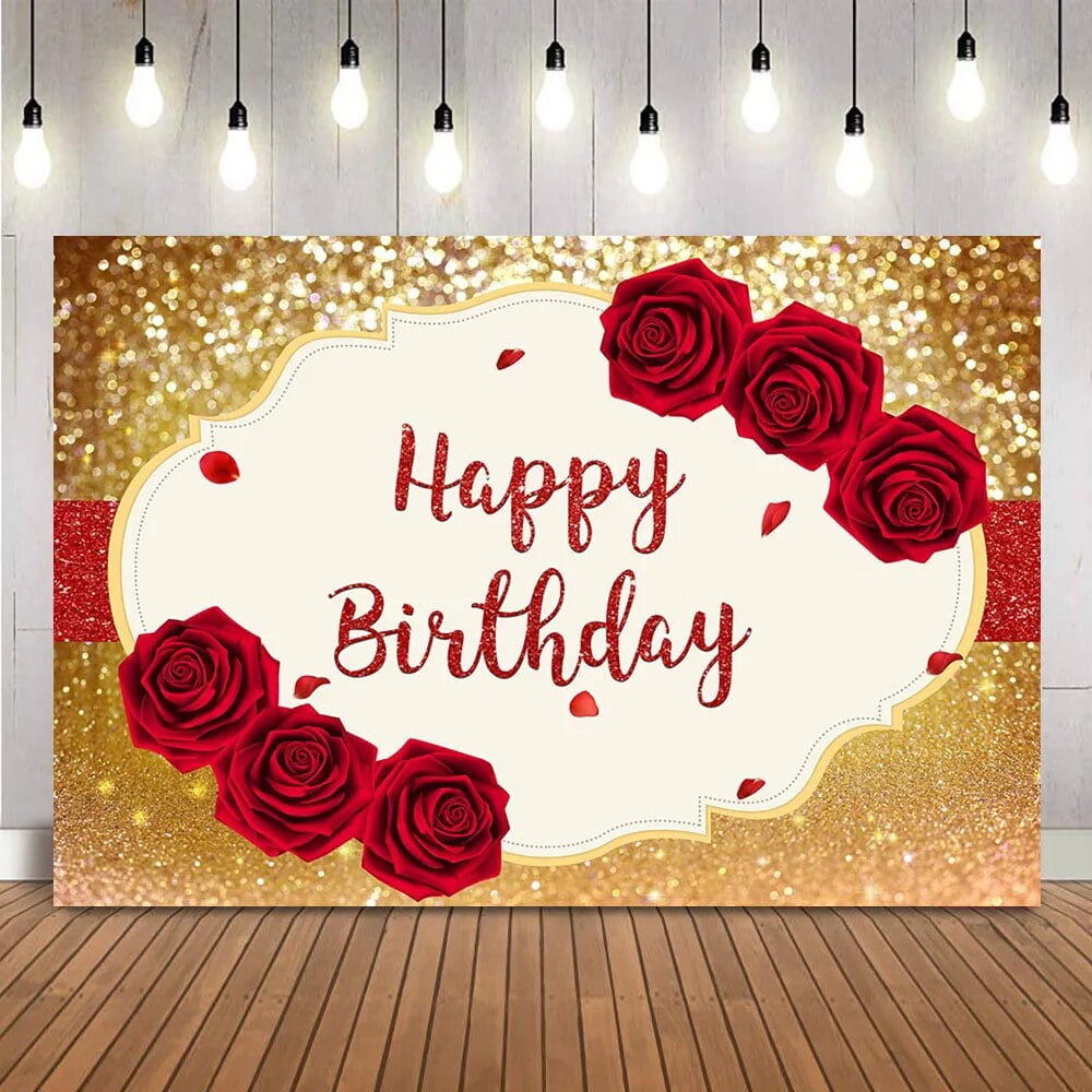 Gold Glitter Birthday Backdrop Red Rose Flowers Adult Women Theme Party Decoration Supplies ...
