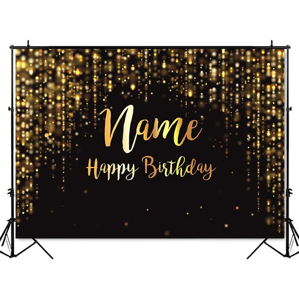 Gold Glitter Birthday Backdrop for Photography Customize Black and Golden Birthday Party ...