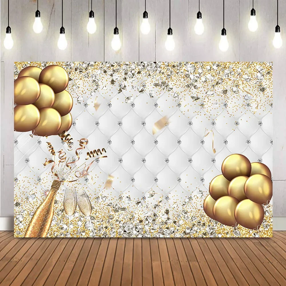Gold Glitter Birthday Backdrop s Golden Ballons Champagne 60th Birthday Party ration Adult Theme ...
