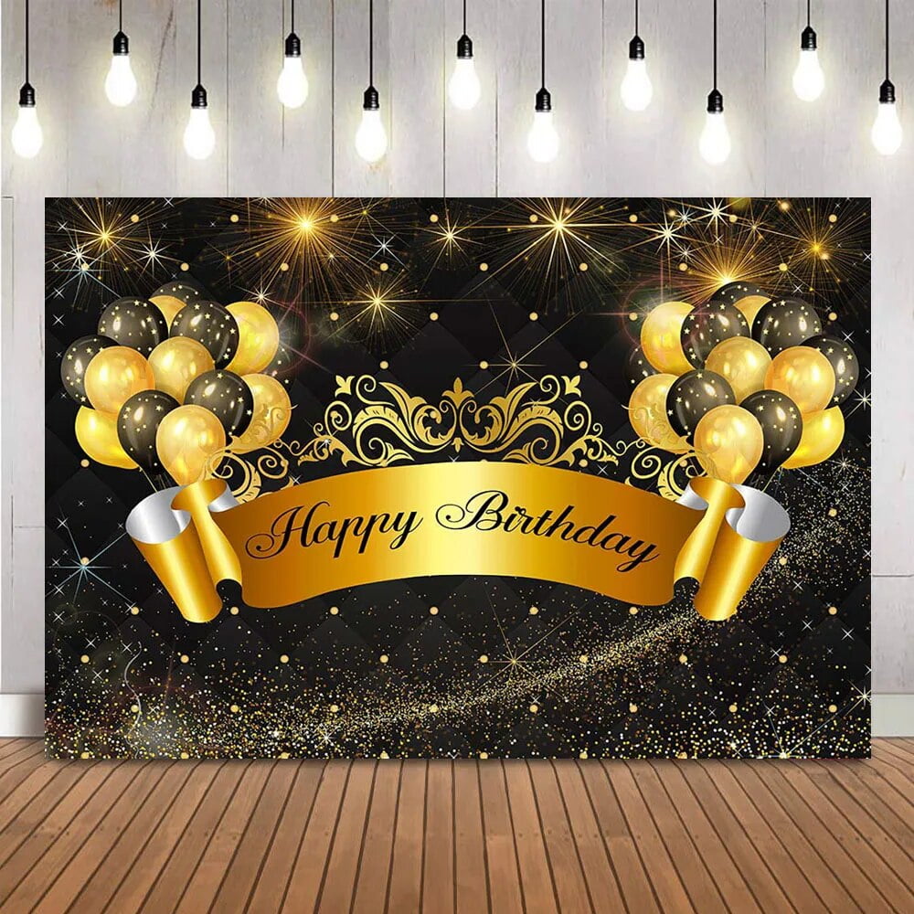 Gold Glitter Birthday Background Colorful Balloons Photo Background ...